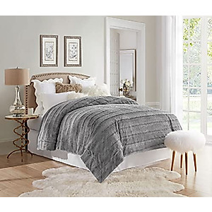 Swift Home® Embossed Faux Fur Throw Blanket & Bedspread - Luxurious Over-Sized Faux Fur Bed Throw Blanket - Full/Queen, 86" x 86", Grey