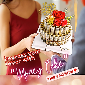 Ribbonbonbox Flower Money Cake – Fake Cake Gift Box – Christmas, Birthday Gifts for Her and Him – Best Gift Ideas for Quinceanera, Sweet 16 Gifts for Girls – Surprise Money Box for Cash Gift Pull