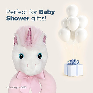 Bearington Collection Baby Dreamer, 5.5 Inch Unicorn Plush Stuffed Animal Soft Ring Rattle, Baby Stuff for Newborn