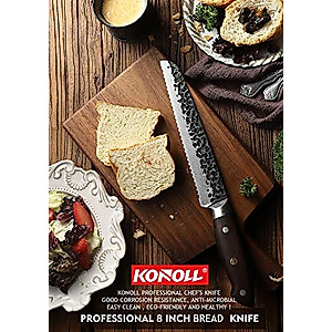 KONOLL Bread Knife,8-Inch Pro serrated Bagle knife Forged Hammered Germany High Carbon Steel Cake Slicing (8-Inch Thunder-K Series)