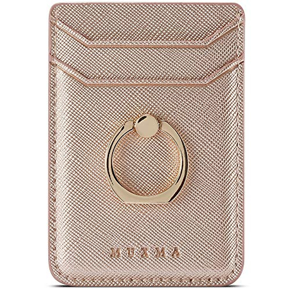 TOPWOOZU Phone Card Holder with Ring Grip for Back of Phone,Adhesive Stick-on Credit Card Wallet Pocket for iPhone,Android and Smartphones Rosegold