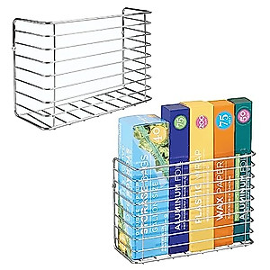 mDesign Steel Metal Wire Wall Mount Kitchen Storage Organizer Basket - Cabinet Door Holder Bins for Bags, Tin Foil, Wax Paper, Cling Wrap - Concerto Collection - 2 Pack - Chrome