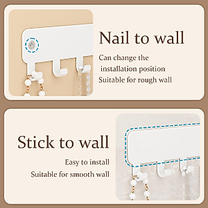 bussdis Drill-In Necklace Organizer: Sturdy Necklace Holder Wall Mounted with Hooks for Tangle-Free Jewelry Storage – Space-Saving Wall Necklace Hanger, White, 2 PCS