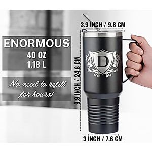 Personalized Coffee Mug with Initials, Monogrammed Travel Tumbler for Him, Custom Cups, Unique Birthday Christmas Gifts for Men Who Have Everything, 40 oz Insulated Travel Cup with Handle, K