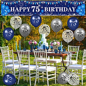 RUMIA Blue 75th Birthday Decorations for Men Women, Navy Blue Silver Happy 75th Birthday Yard Banner, Blue 75th Birthday Balloons for 75th Birthday Anniversary Party Decorations Supplies (A9143)