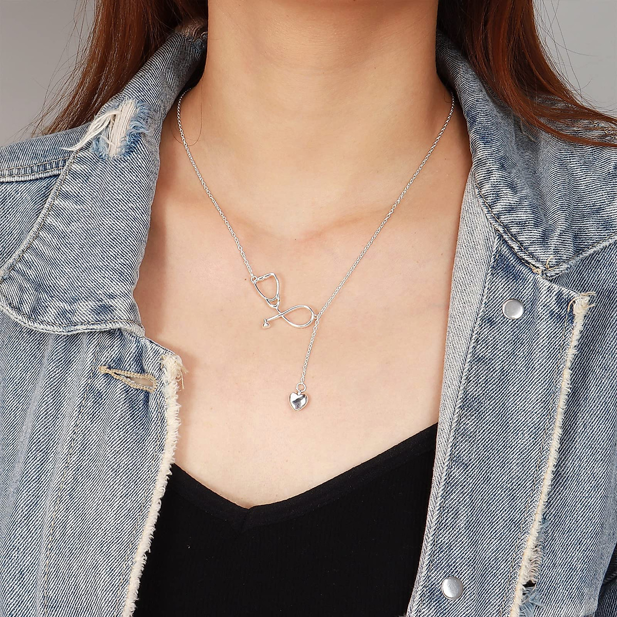 Long tiantian Nurse Gifts for Women Stethoscope Nurse Necklace Heart Pendant Necklace for Doctors and Nurses Gifts for Nurses（Rose Gold）