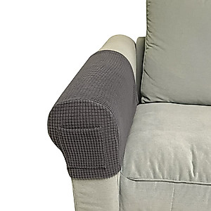 Set of 2 Sofa Armrest Cover Soft Stretch Arm Cover for Recliners Sofas Chairs Washable Arm Covers Couch Furniture Armrest Protector Covers with Pocket (Grey)