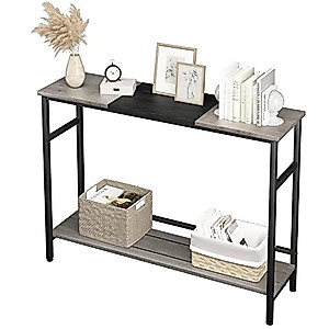 IDEALHOUSE Console Table, Color Block Entryway Table with Storage, 39.3”Narrow Sofa Table with Adjustable Shelf, Behind Couch for Living Room, Bedroom, Hallway, Corridor-Grey & Black