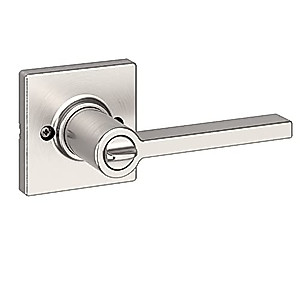 Kwikset Casey Entry Door Handle with Lock and Key, Secure Keyed Reversible Lever Exterior, For Front Entrance and Bedrooms, Satin Nickel, Pick Resistant Smartkey Rekey Security and Microban