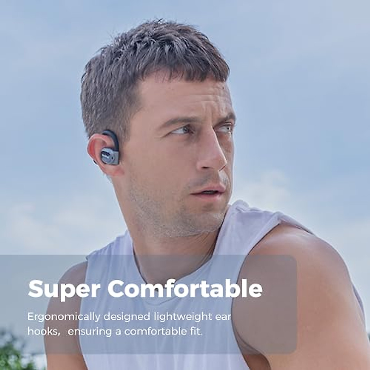 VoxSoul Open Ear Headphones - Lightweight Wireless Bluetooth 5.3 Headphones with 2 Microphone, Open Ear Earbuds Design for Long-Lasting Comfort, 55H Play Time Crystal-Clear Calls for Driving Black