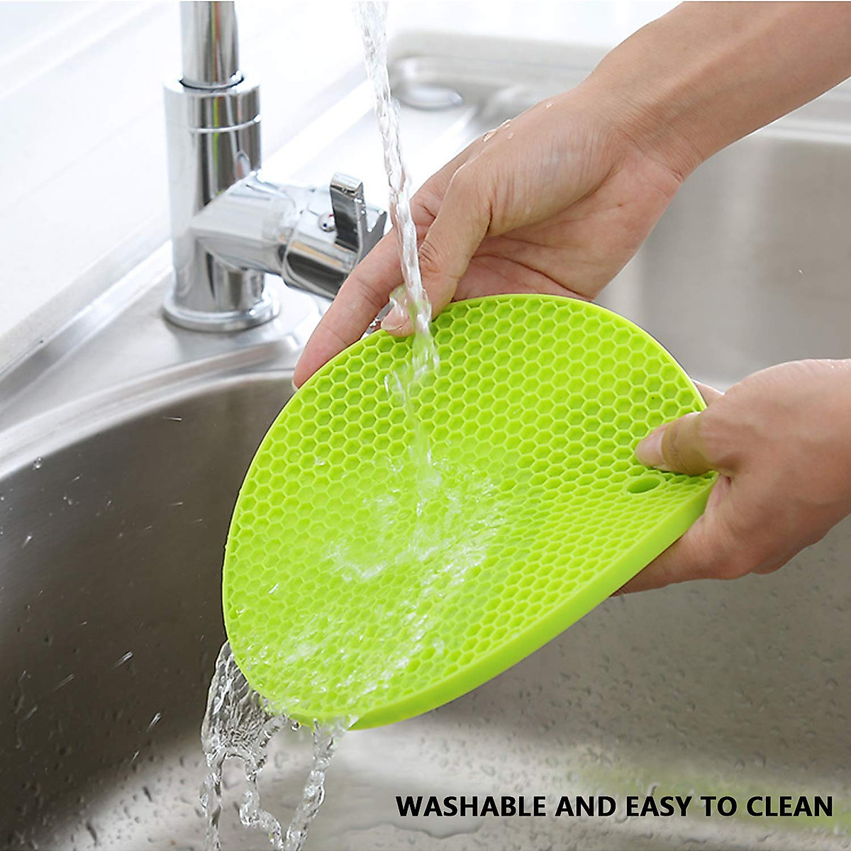 6 Pack Silicone Trivets Pot Mat Round,Pan Pot Holders Set Heat Resistant-Resistant (440ºF) & Eco-Friendly,Insulation,Non Slip Silicon Hot DishTrivet for Kitchen DiningTable Countertop,with 8 hooks