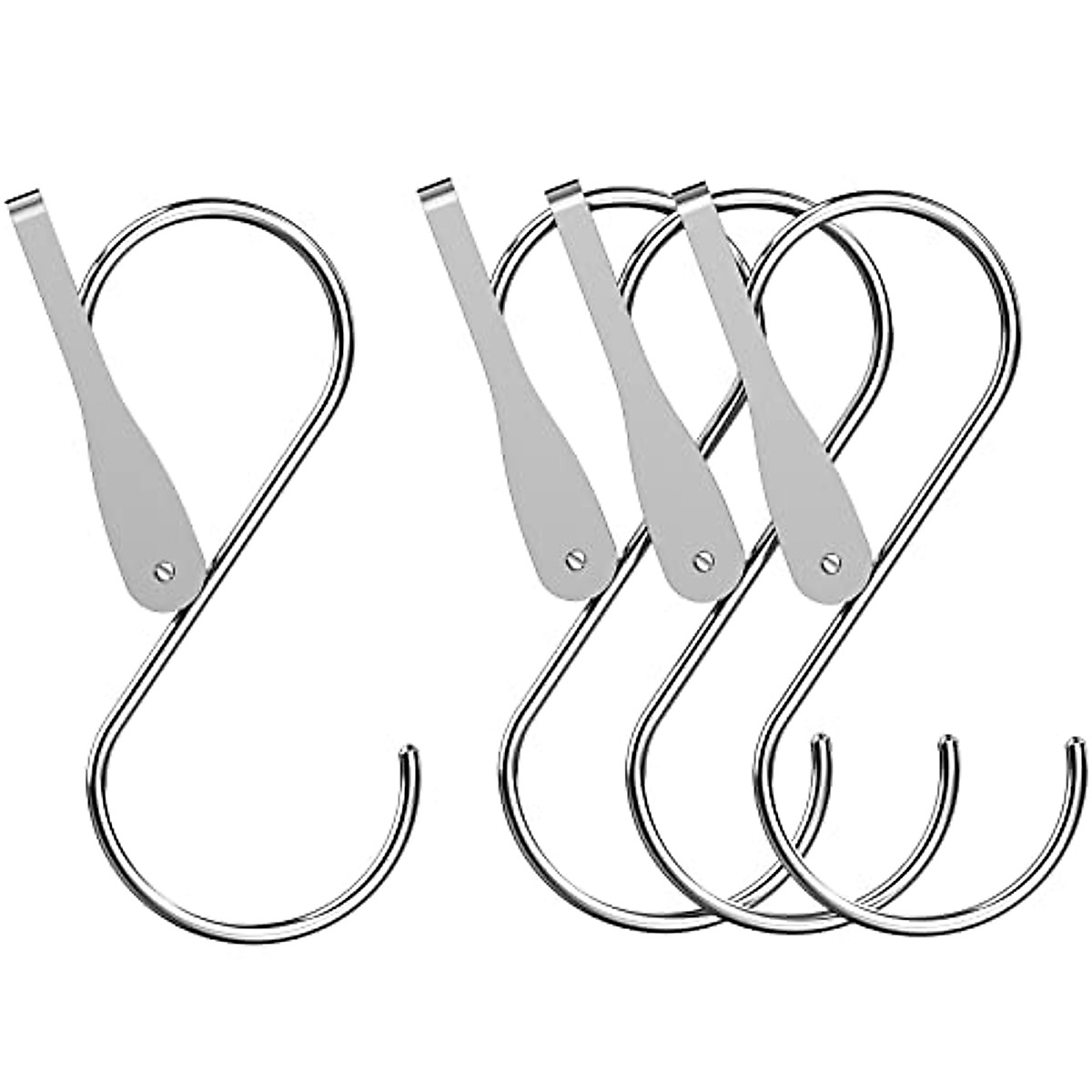 XCISSON S Hooks for Hanging Closet, Stainless Steel S Shaped Hooks with Safety Buckle Design, Heavy Duty S Hanger Hooks for Kitchen, Bathroom, Garden - 4.1 inch - 4 Pack