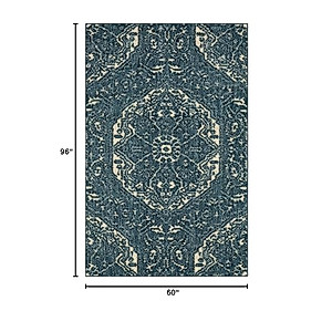 Mohawk Home Francesca Ornamental Medallion Denim Blue 5' x 8' Shag Area Rug Perfect for Living Room, Dining Room, Office