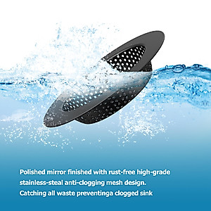 Hontunry Black Kitchen Sink Drain Strainer, Sink Drain Cover, Food Catcher, Large Wide Rim 4.5" Diameter, Stainless Steel, Pack of 2