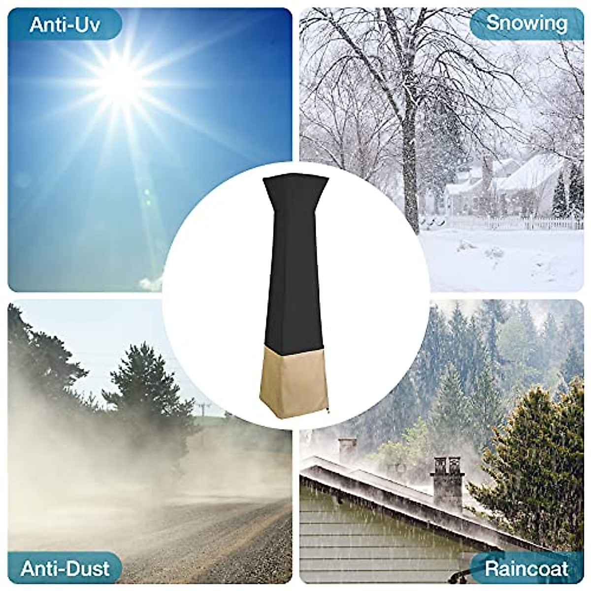 Stanbroil Pyramid Patio Heater Cover, Heavy Duty Waterproof Outdoor Heater Cover with Zipper, 21x21x90 Inch, Black&Camel