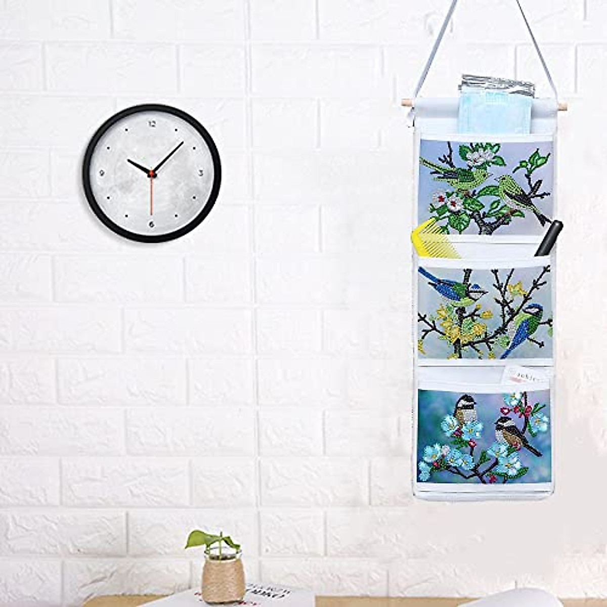 ZSNUOK 2PCS DIY 5D Diamond Painting Storage Bag Kits, Linen Fabric Storage Hanging Bag Door Wardrobe Bedroom Organizer 19 X 7 in