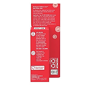 Neutrogena Stubborn Acne Spot Drying Lotion, Fragrance-Free Sulfur Acne Treatment Clears Acne By Drying Up & Shrinking Pimples, Paraben- & Oil-Free, 10% Sulfur & 4% Niacinamide, 1.0 fl. oz