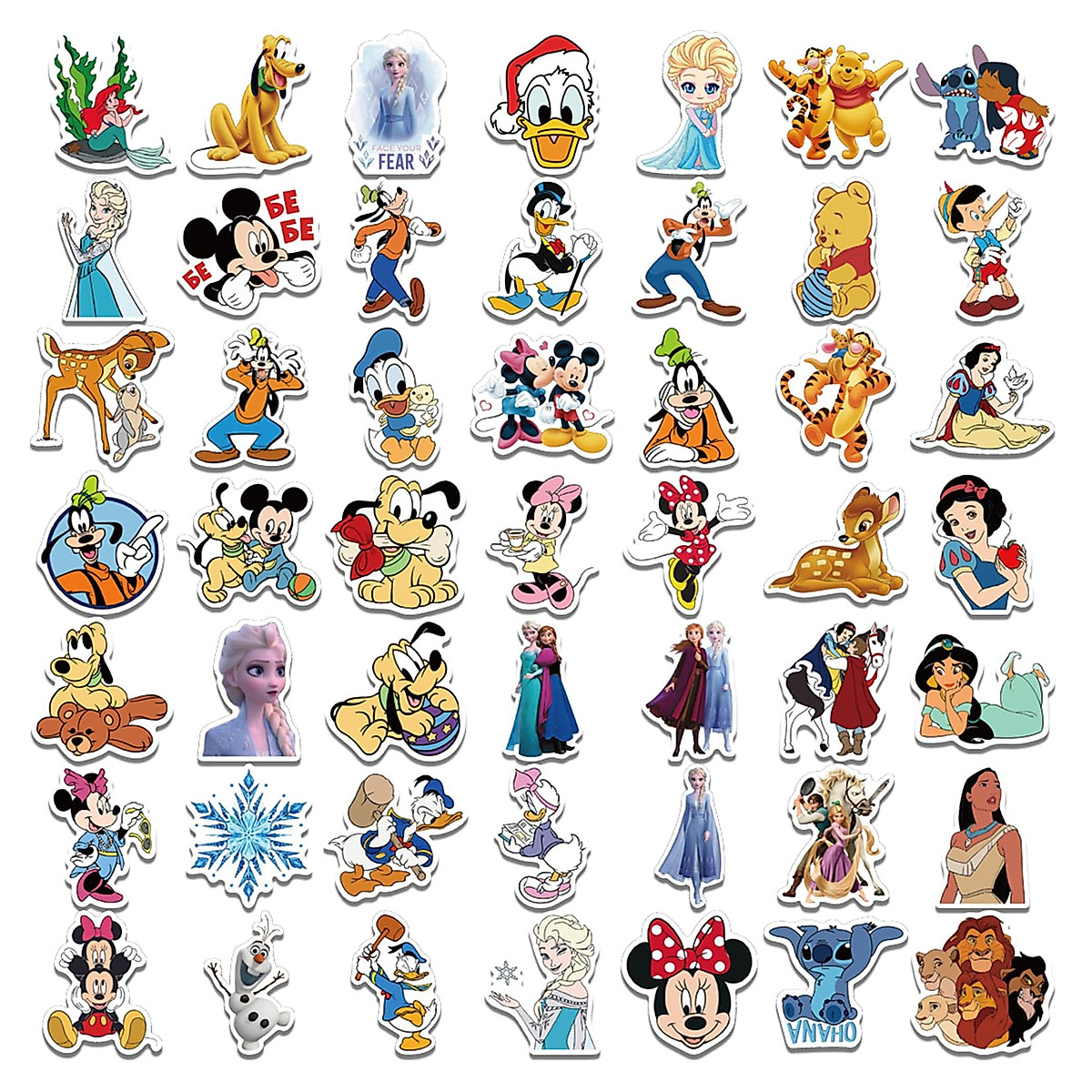 100Pcs Disney Princess Character Themed Waterproof Stickers for Gifts Water Bottles Cup Laptop Phone Guitar Car Motorcycle Bike Skateboard Luggage Box, etc