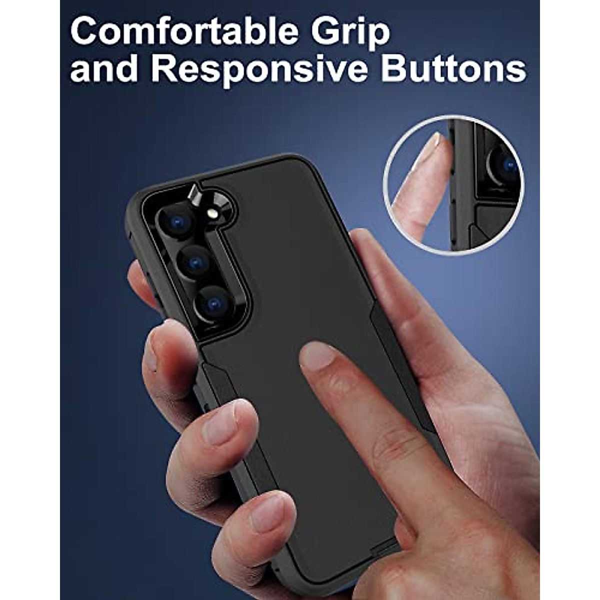 Dahkoiz for Samsung Galaxy S23 Case, with Dust-Proof Port Cover, Full Body Protection Rubber Cover Phone Case for Samsung Galaxy S23 5G 6.1-Inch, Black/Black