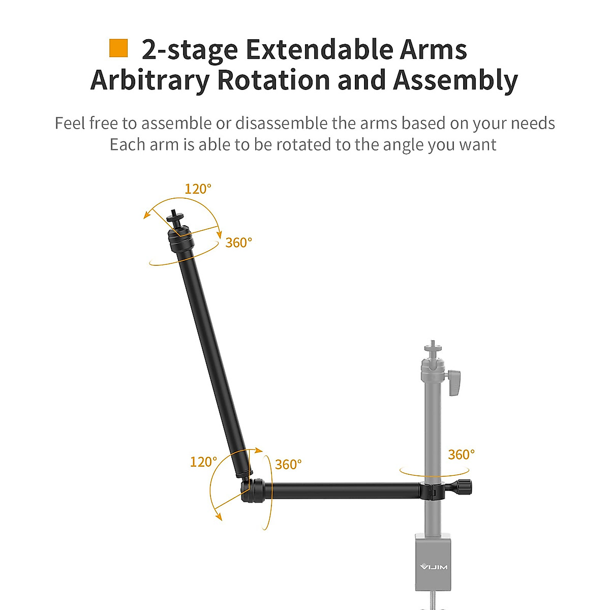 JUSMO LS04 Flexible Arm, Detachable 2-Section Magic Arm for Small Cameras, Lights and More