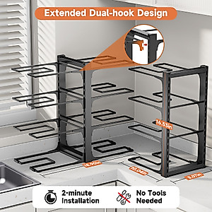 TCHCWYS Pots and Pans Organizer Rack for Cabinets, Heavy Duty 8-Tier Adjustable Pot Organizer Rack, Optimize Kitchen Organization and Storage