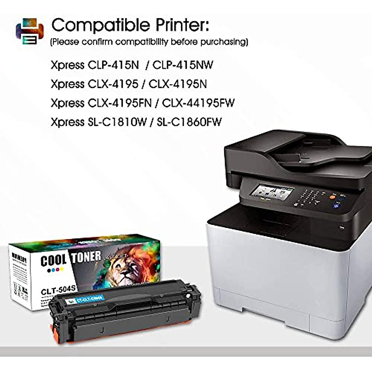 Cool Toner Compatible Toner Cartridge Replacement for Samsung CLT-K504S CLT-504S for Samsung Xpress C1860FW C1810W SL-C1860FW SL-C1810W CLX-4195FW CLP-415NW Printer (Black Cyan Yellow Magenta, 4-Pack)