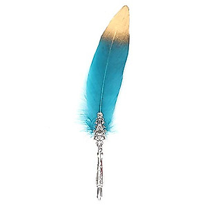 Wal front European Feather Quill Pen Set Feather Calligraphy Pen Kit Feather Dip Pen Gift Set Fountain Pen(Sky Blue)