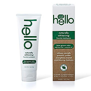 Hello Naturally Whitening Fluoride Toothpaste, Farm Grown Mint, Vegan, SLS Free, Gluten Free, Peroxide Free, 4.7 Ounce (Pack of 4)
