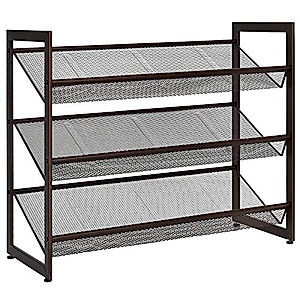 Tangkula 3-Tier Metal Shoe Rack, Stackable Flat & Slant Adjustable Shoe Storage Stand, Space Saving Shoes Shelf, Freestanding Shoes Rack Organizer for Entryway, Hallway