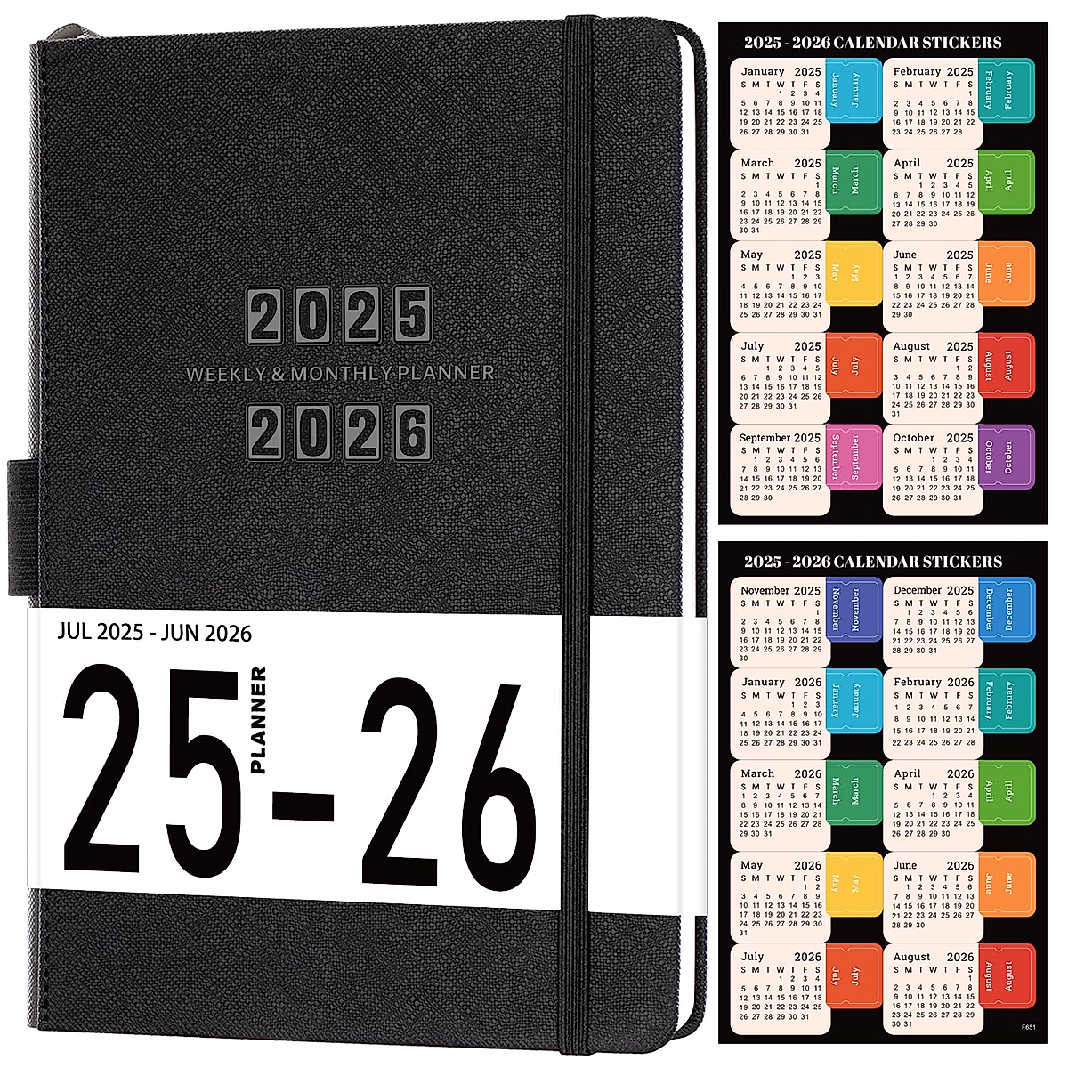 2023 Planner - 18-Months Weekly Monthly Planner 2023, January 2023 - June 2024, 5.75" x 8.25", Saffiano Leather with Thick Paper, Back Pocket with 32 Notes Pages - Black