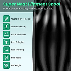 SUNLU PLA 3D Printer Filament Neat Spool, PLA Filament 1.75mm Dimensional Accuracy +/- 0.02mm, 1kg(2.2lbs), Reusable MasterSpool, Black