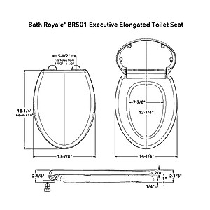 Bath Royale Slow Close Toilet Seat BR501-00 White Elongated, Stain-Resistant and Easy to Keep Clean, Heavy Duty Fits All Toilet Brands, Executive Series