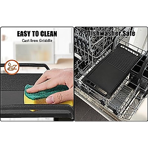 CUKOR Cast Iron Griddle, Stove Top & Gas Grill Double Burner, 17.13" x 9.06" Pre-Seasoned Indoor/Outdoor