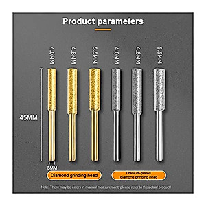3/4/5/6pcs Diamond Coated Cylindrical Burr 4/4.8/5.5mm Chainsaw Sharpener Stone File Chain Saw Sharpening Carving Grinding Tools (Color : Gold 3pcs Set 3, Size : /)