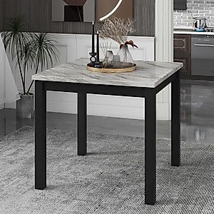 Merax Dining Table Set for 4, Counter Height Dining Table Set with Faux Marble Dining Table and 4 Upholstered-Seat Chairs, 5 Piece Dining Room Table Set for Kitchen and Living Room Furniture, Gray