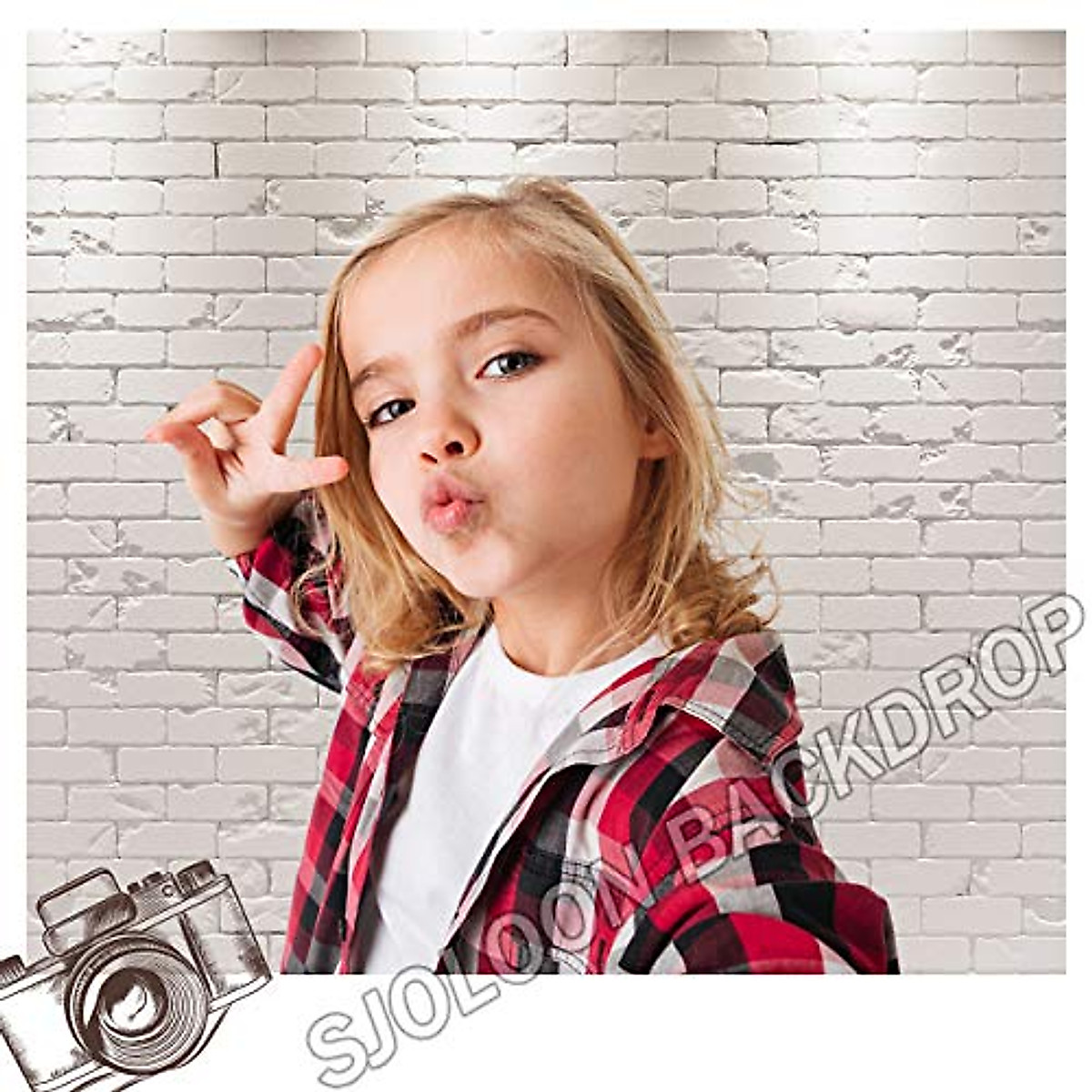 SJOLOON White Brick Photography Backdrop Brick Photo Backdrop for Birthday Photography Portrait Photoshoot Studio Props 11878 (5x7FT)