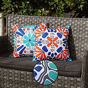 ONWAY Outdoor Waterproof Pillow Covers 18x18 Set of 4 Floral Boho Decorative Throw Cushion Cover Farmhouse Pillows for Bench Couch Patio Furniture