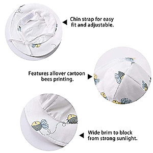 pureborn Unisex Baby Cotton Sun Hat Wide Brims with Straps Bucket Hat Cartoon Bees 3-6 Months