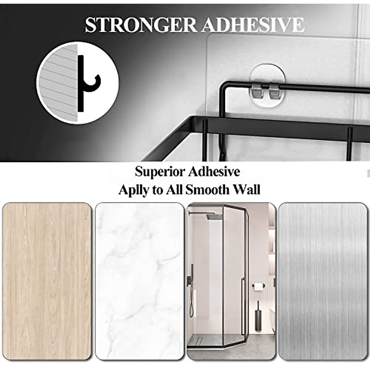 Shower Caddy Organizer & Soap Dish Holder Set, 4PCS with Removable Self Adhesive Hooks Shelf Basket Shelves for Shampoo Small Essentials Storage Bathroom Organization Kitchen Accessories Spice Racks