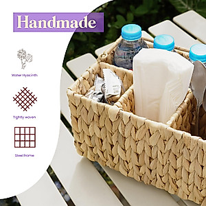 ACAHOME Wicker Silverware Caddy with Handle - Hand Woven Flatware Caddy for Countertop, Picnic - Handmade Utensil Holder Organizer for Kitchen, Office, Bathroom, Bedroom (Water Hyacinth)