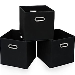 STOREONE 13 Inch Cube Organizer Bins ,Black Fabric Storage Bins，Foldable Storage Bins Basket with Dual Handles Fabric Organizer Bins and Storage Box，Set of 3,Black