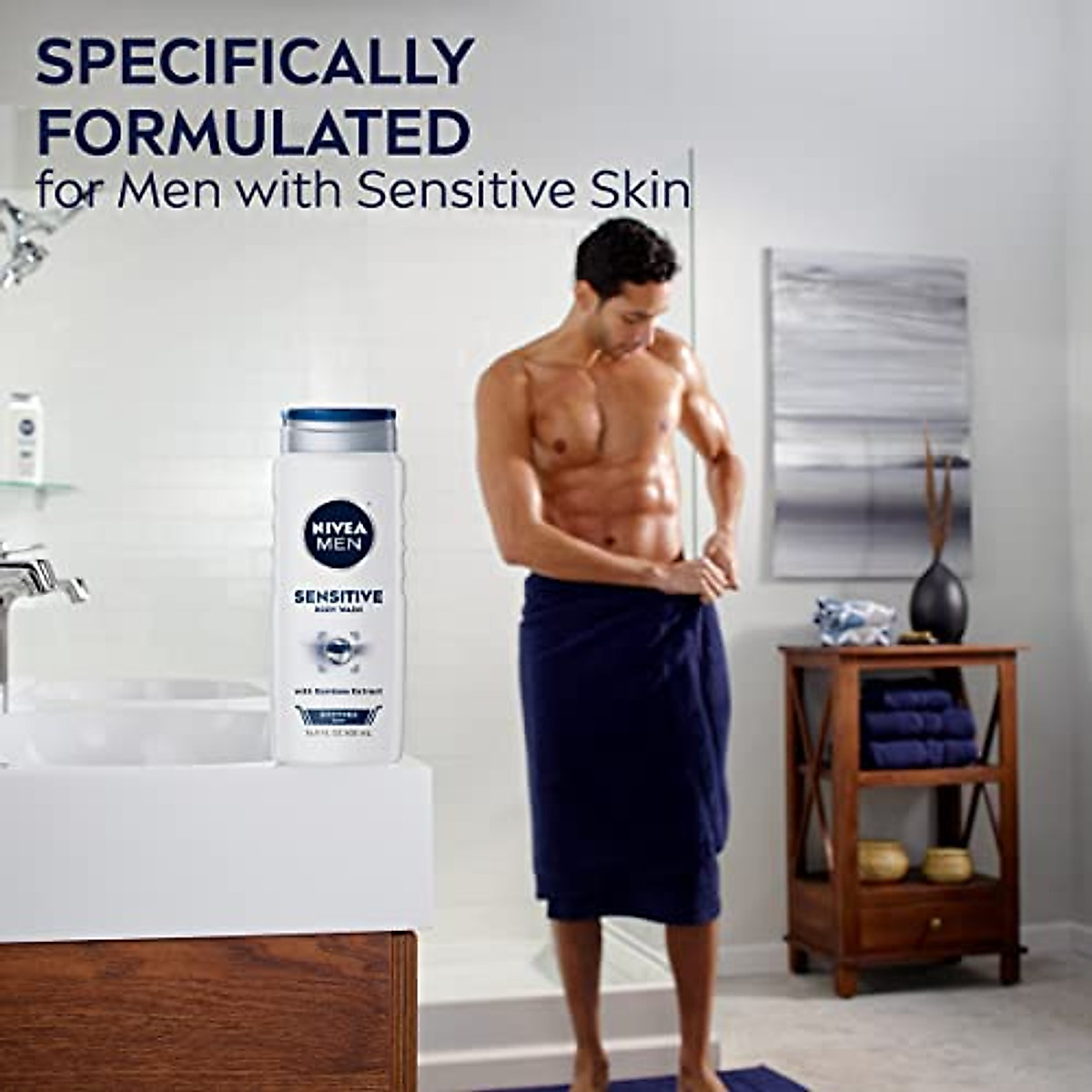 Nivea Men Sensitive Body Wash with Bamboo Extract, 3 Pack of 16.9 Fl Oz Bottles