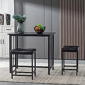 43.2 * 33 * 55.2CM in Stock 3 Piece Dining Table Set Dining Set for 2 PVC Table and 2 Stools Black