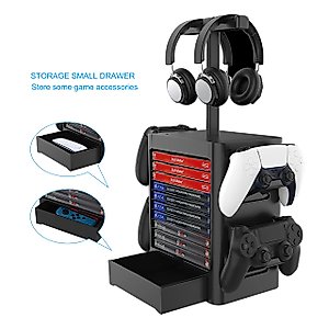 JOYTORN Games Storage Tower(Up to 10 Games) for PS5,Game Disk Rack and Controller/Headset Stand Holder Compatible with Xbox Series X/Nintendo Switch/PS4