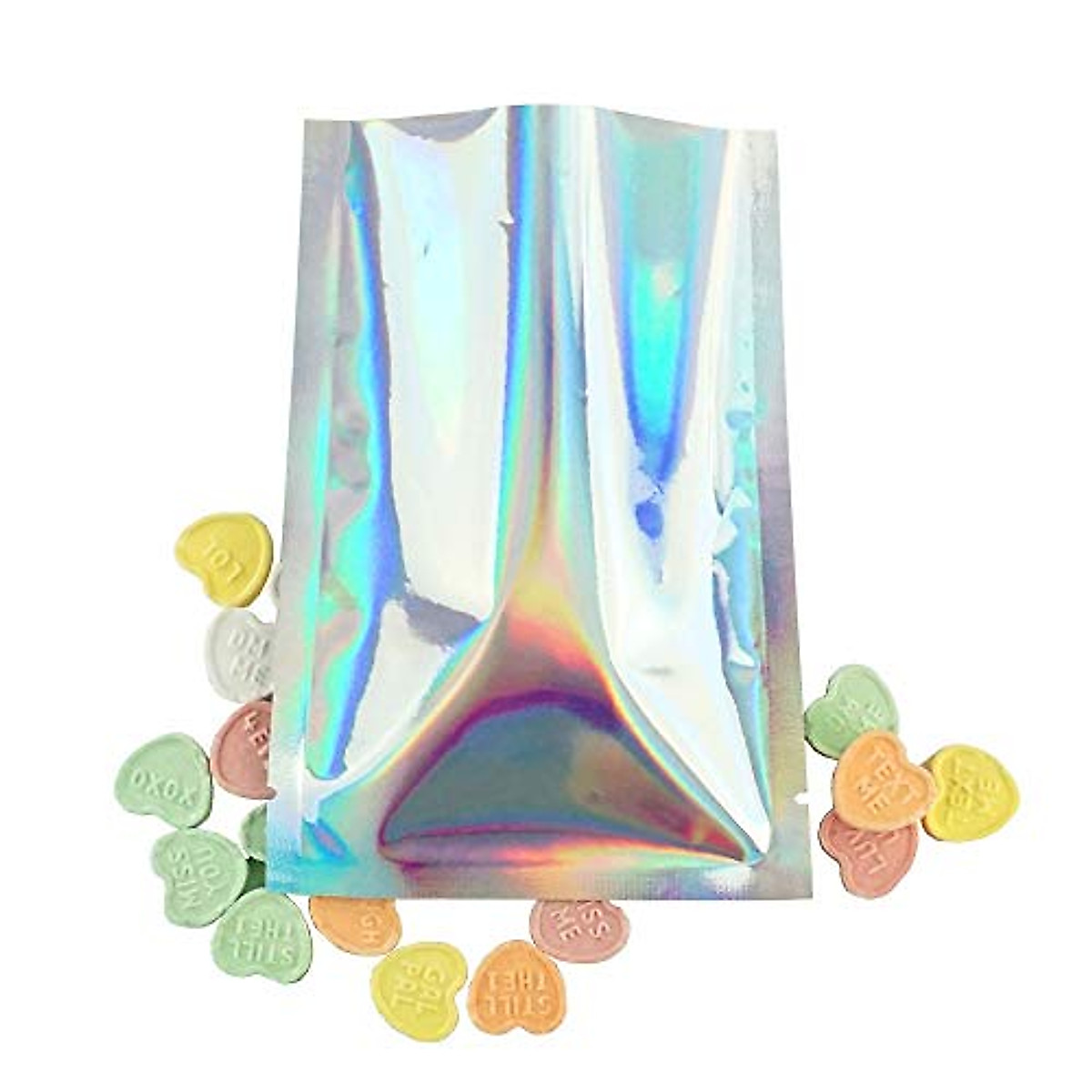 QQ Studio Food-Safe Glossy Heat Sealable Double-Sided Holographic SlickSeal™ Flat Bag with Tear Notch (100, 7x10cm (2.8x4"))