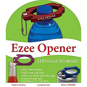 Ezee Opener - (Blue) Aluminum Keychain Multi use opener - perfect for arthritis and weak hands - opens to 2 1/2" dia.