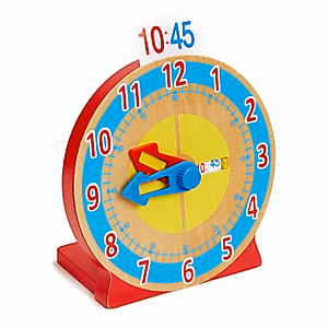 Melissa & Doug Turn & Tell Wooden Clock - Educational Toy With 12+ Reversible Time Cards , Red