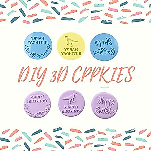 Crethinkaty Happy Birthday Fondant Embosser 3D Design Cookie Stamp for Baking Cookies,Decorating Cake/Sugar Paste/Cupcake