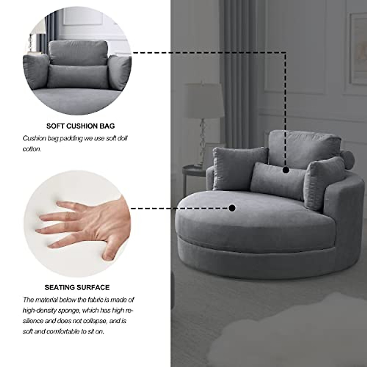 Swivel Accent Barrel Chair with Storage Ottoman,Comfy Teddy Upholstered 360° Recliner Sofa Club Chaise Leisure Round Lounge Armchair Singel Lazy Sofá Arm Chairs and Footrest Set for Living Room/Hotel