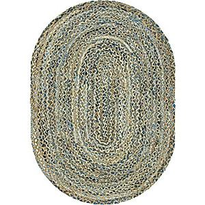 Unique Loom Braided Chindi Collection Casual Modern Blue Oval Rug (4' 0 x 6' 0)